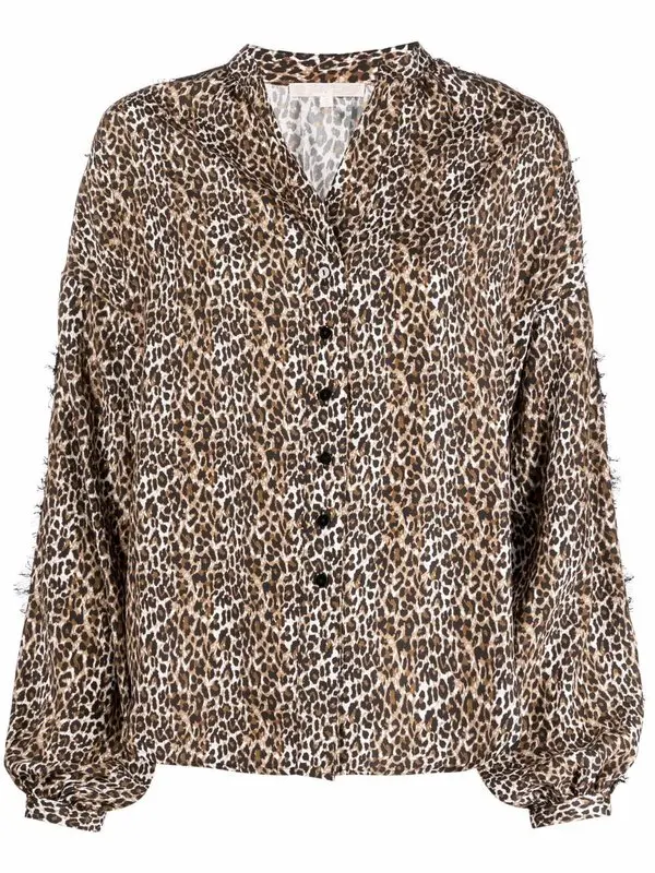 Gold Hawk Silk Leopard Print Blouse