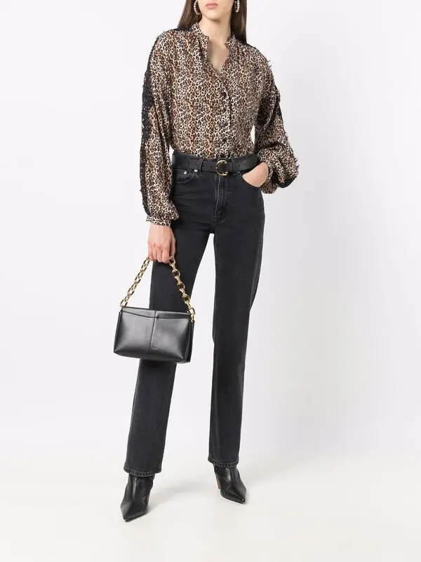 Gold Hawk Silk Leopard Print Blouse