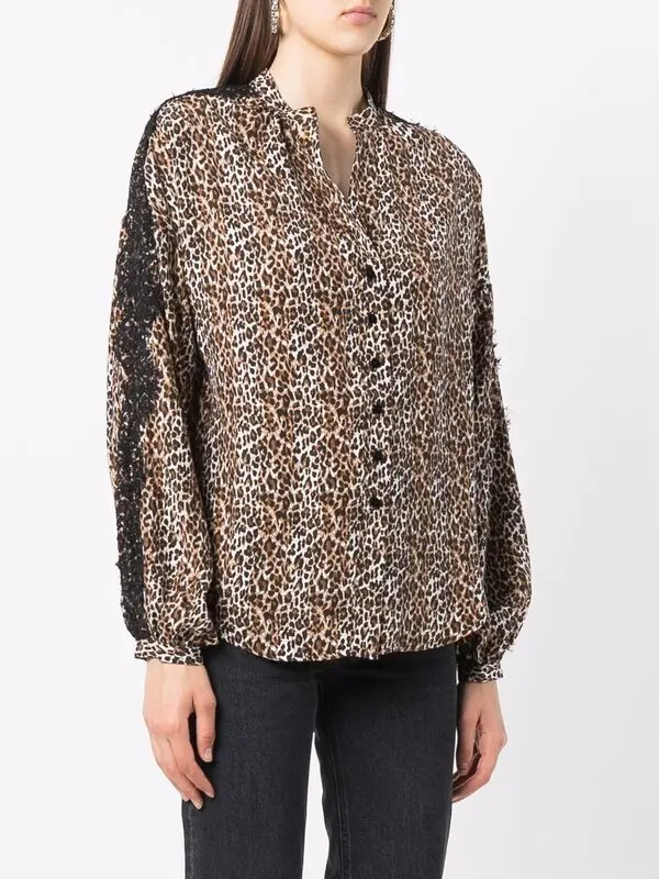 Gold Hawk Silk Leopard Print Blouse