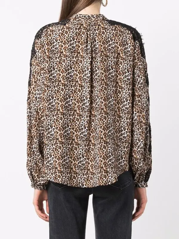 Gold Hawk Silk Leopard Print Blouse
