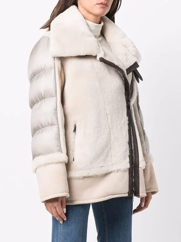 MOORER Padded Leather Jacket With Shearling Trim