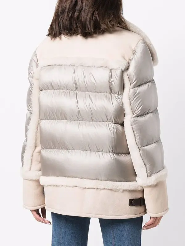 MOORER Padded Leather Jacket With Shearling Trim
