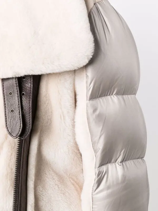 MOORER Padded Leather Jacket With Shearling Trim