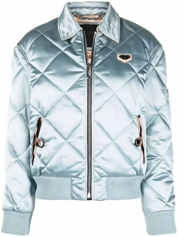 Philipp Plein Quilted Bomber Jacket - Blue