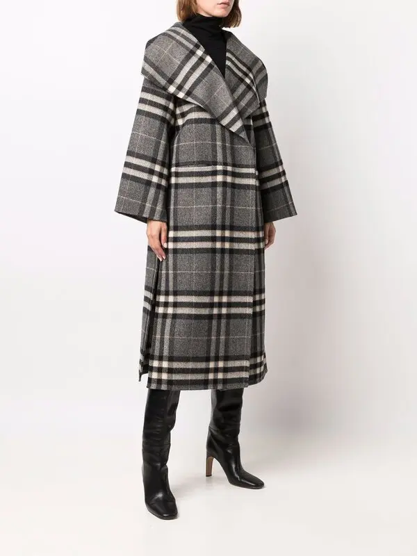 Toteme Check-Print Wool Coat In Grey - 30% Off | Editorialist