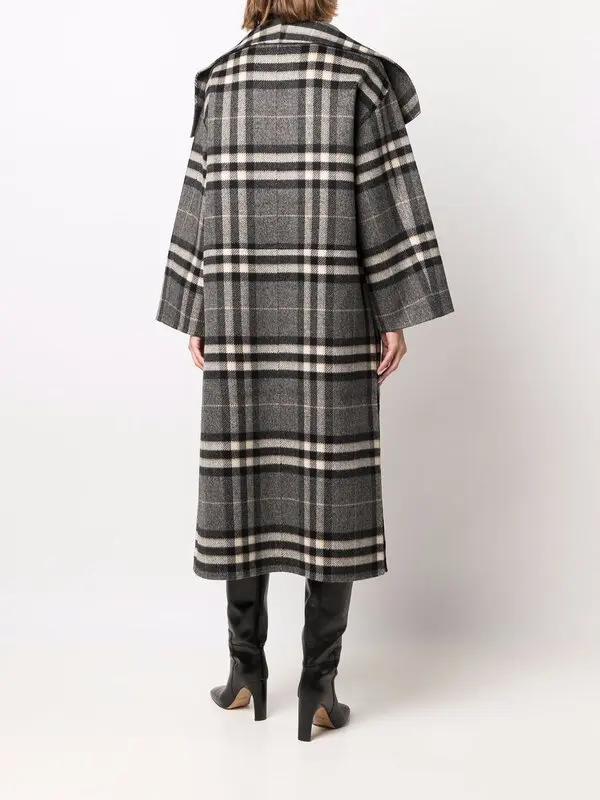 Toteme Check-Print Wool Coat In Grey - 30% Off | Editorialist