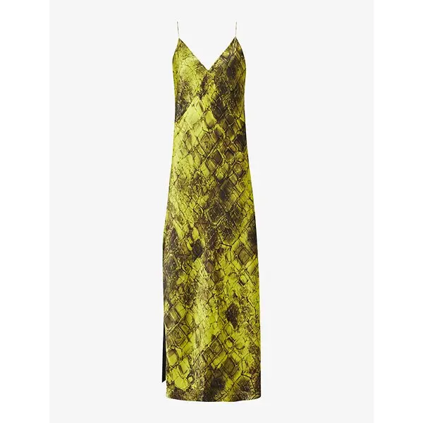 Buy ALLSAINTS Melody Snake-print Satin Slip Dress - Lime Green At 71% Off
