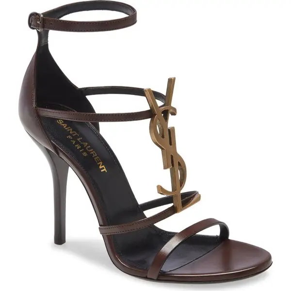 Saint Laurent Cassandra Strappy Sandal - Brown