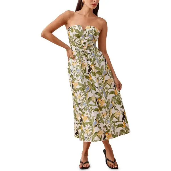 REFORMATION Cosima Sleeveless Floral Print Linen Midi Dress - Tropics