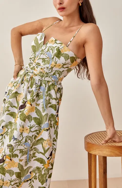 reformation cosima linen dress Reformation Cosima Sleeveless Floral Print Linen Midi Dress In Tropics -  30% Off