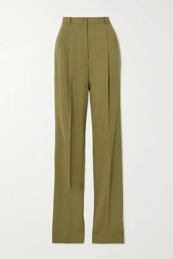 Michael Kors Mika Pleated Wool-blend Twill Straight-leg Pants