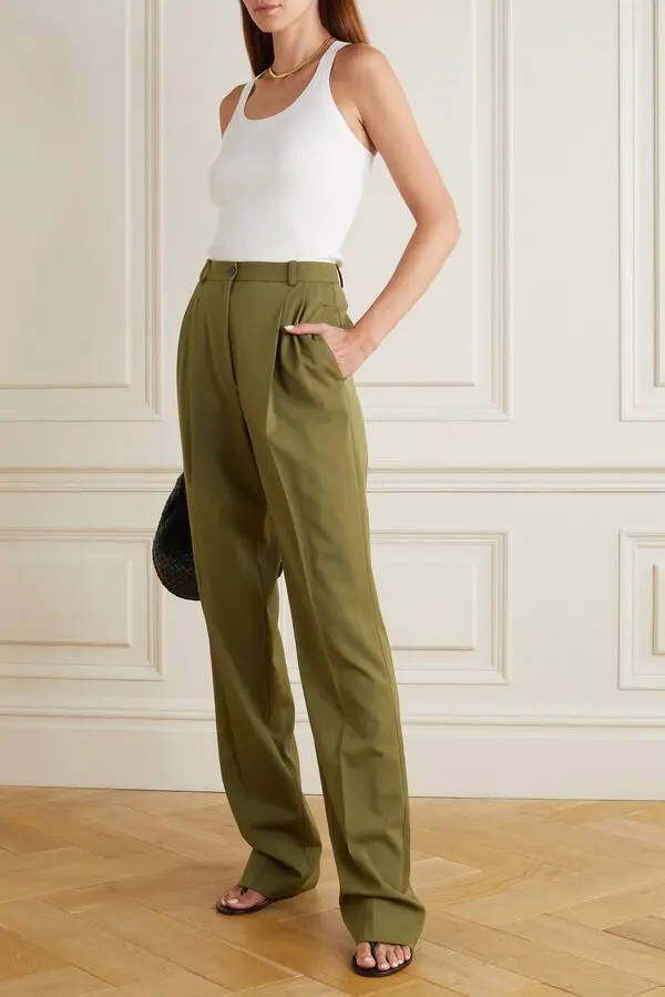 Michael Kors Mika Pleated Wool-blend Twill Straight-leg Pants