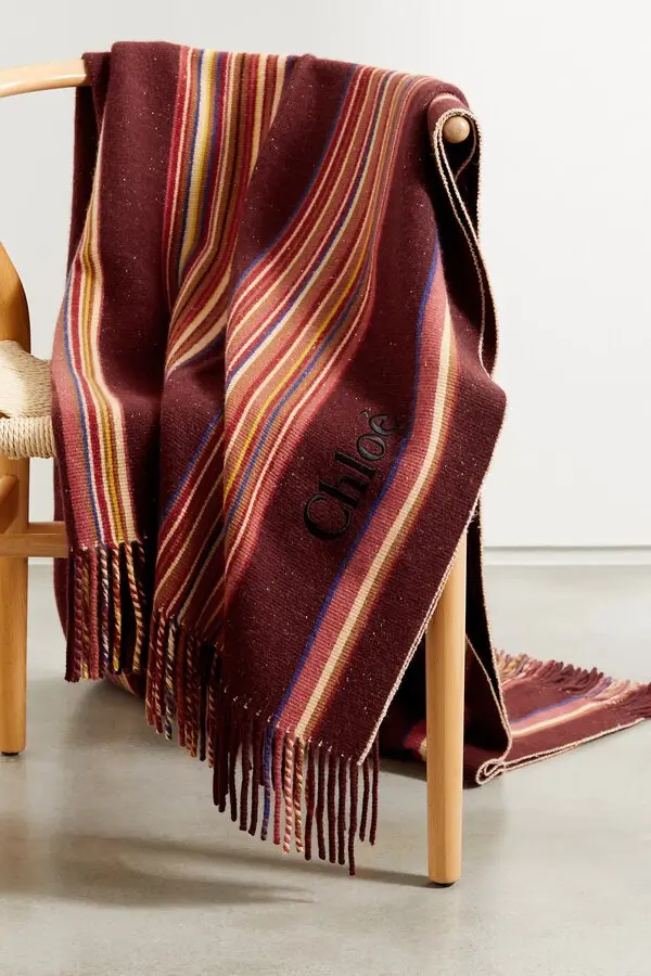 Chloé Fringed Striped Cashmere And Silk-blend Blanket