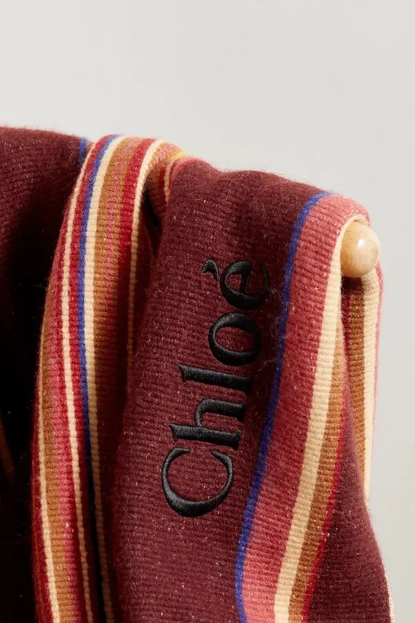 Chloé Fringed Striped Cashmere And Silk-blend Blanket