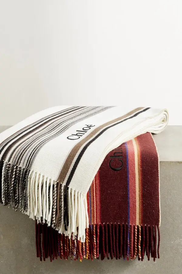 Chloé Fringed Striped Cashmere And Silk-blend Blanket