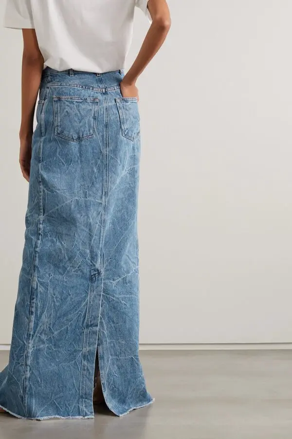 Dries Van Noten Frayed Denim Maxi Skirt