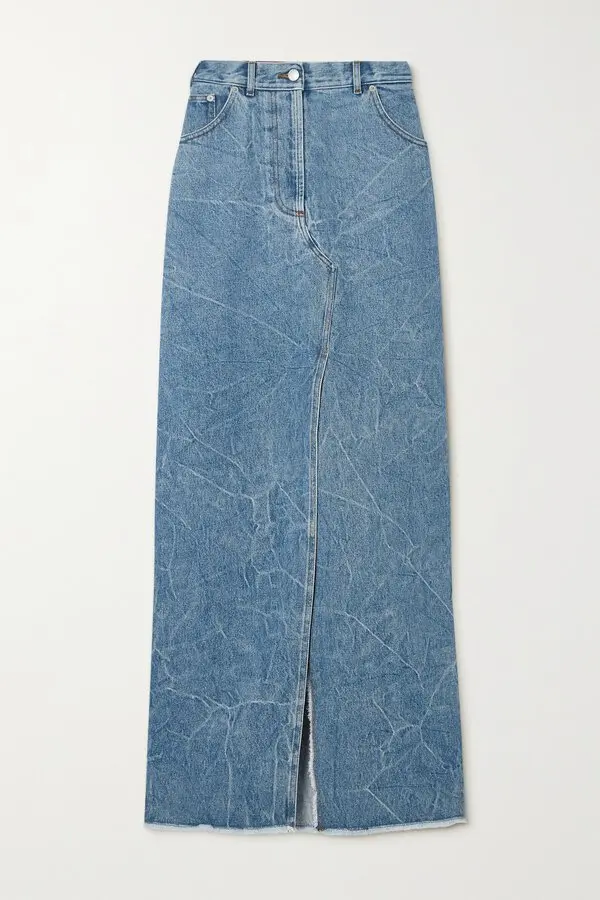 Dries Van Noten Frayed Denim Maxi Skirt