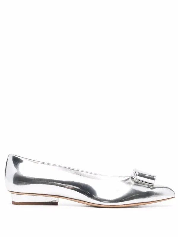 FERRAGAMO Viva Bow Ballerina Shoes - Silver