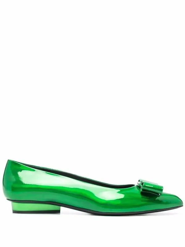 FERRAGAMO Viva Bow Ballerina Shoes - Green