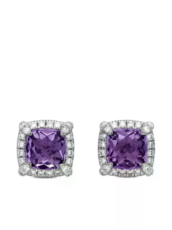David Yurman Sterling Petite Chatelaine Amethyst And Diamond Stud Earrings - Silver