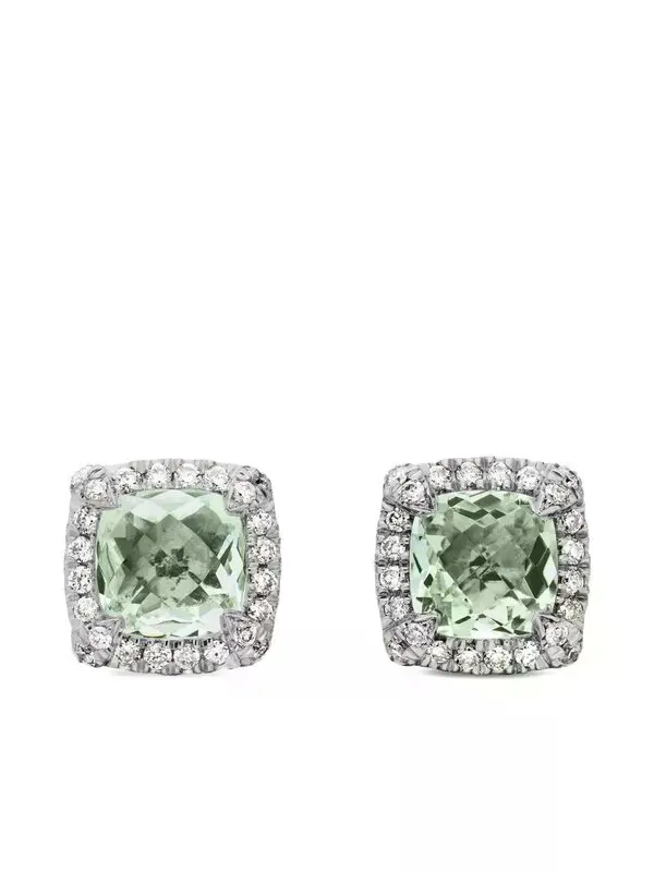 David Yurman Sterling Petite Chatelaine Prasiolite And Diamond Stud Earrings - Silver