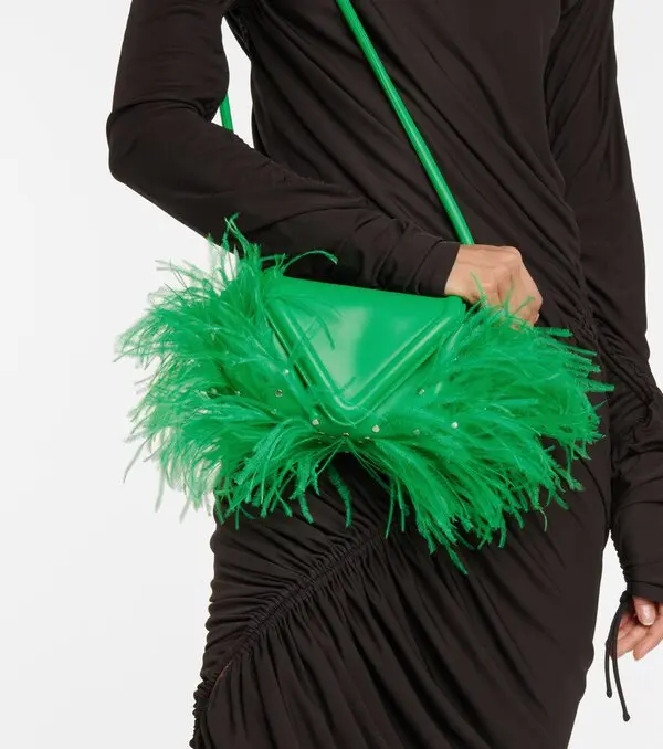 バッグ BOTTEGA VENETA feather BEAK Bottega Veneta Beak Feather-Trimmed Leather Crossbody Bag - Green