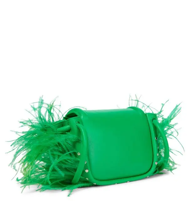 Bottega Veneta Beak Feather-Trimmed Leather Crossbody Bag - Green