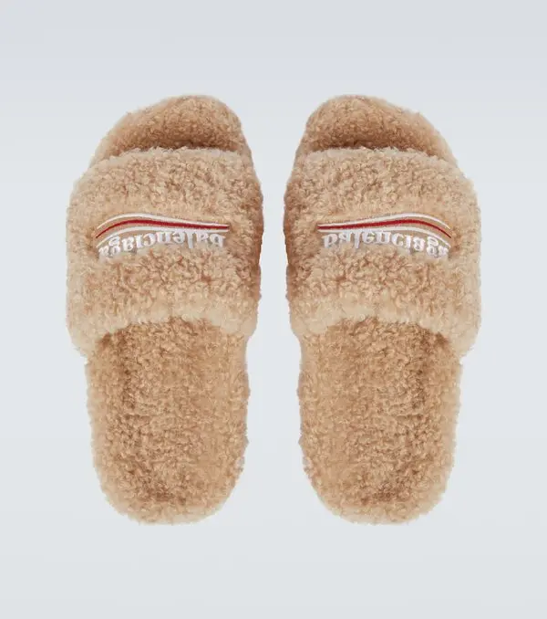 Balenciaga White/red Fabric Slides - Beige