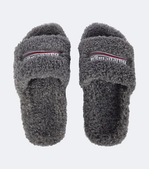 Balenciaga White/red Fabric Slides - Grey