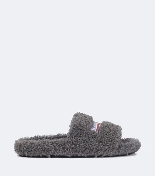 Balenciaga White/red Fabric Slides - Grey