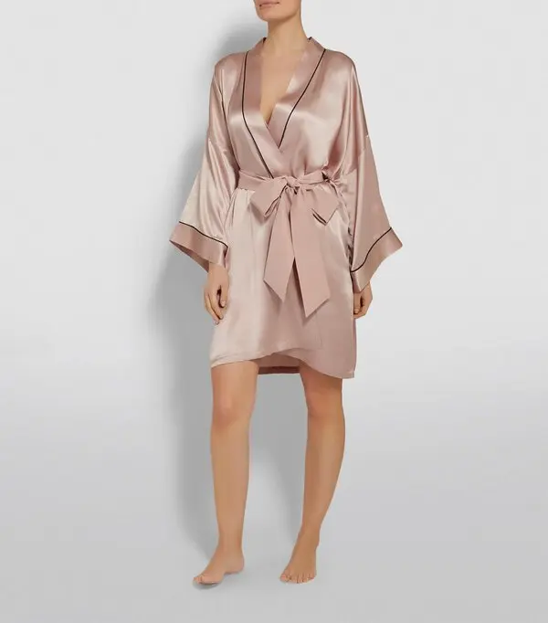Olivia Von Halle Mimi Silk Robe - Pink