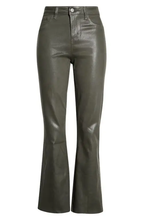 L'Agence Kendra Coated High-waist Crop Flare Jeans - Ash Olive Coated