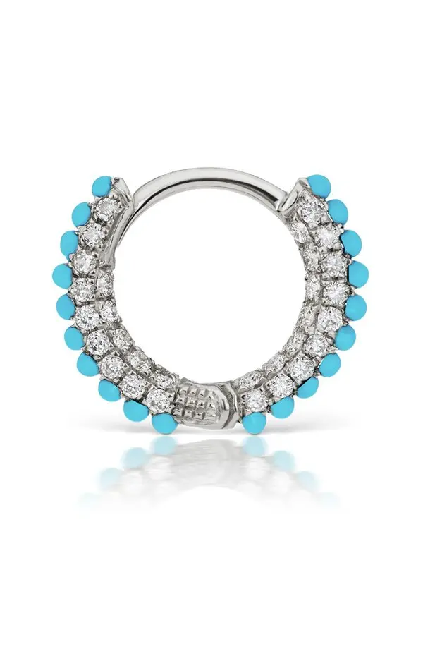 MARIA TASH Single Turquoise & Diamond Pavé Huggie Hoop Earring