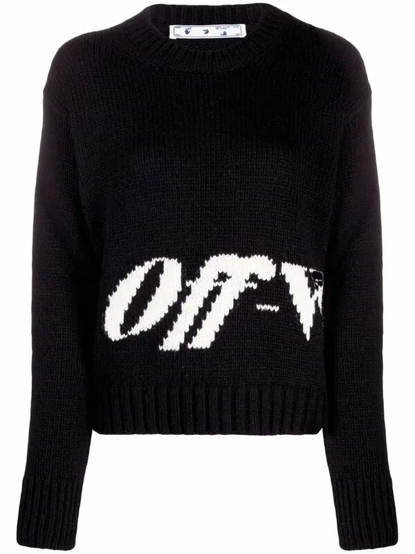 Off-White Intarsia Logo Crew-neck Jumper - Black