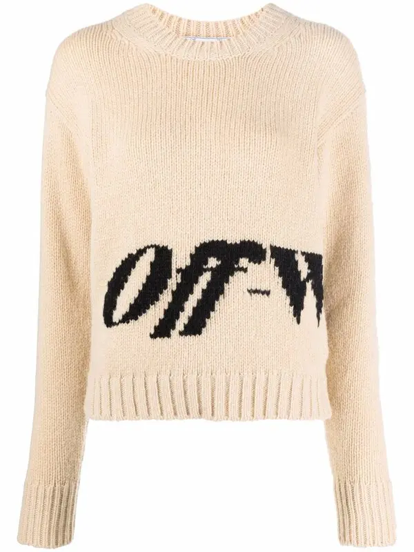 Off-White Intarsia Logo Crew-neck Jumper - Neutrals