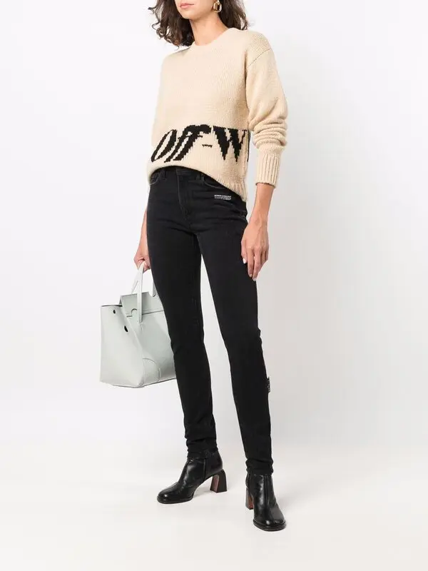 Off-White Intarsia Logo Crew-neck Jumper - Neutrals