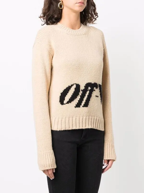 Off-White Intarsia Logo Crew-neck Jumper - Neutrals