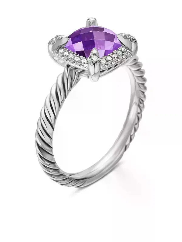 David Yurman Sterling Petite Chatelaine Amethyst And Diamond Ring - Silver