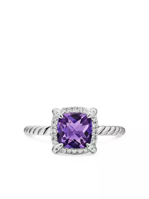 David Yurman Sterling Petite Chatelaine Amethyst And Diamond Ring - Silver