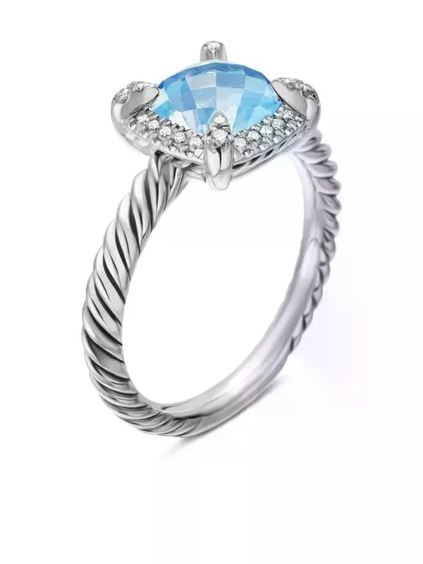 David Yurman Sterling Petite Chatelaine Topaz And Diamond Ring - Silver