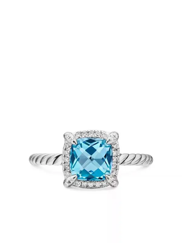 David Yurman Sterling Petite Chatelaine Topaz And Diamond Ring - Silver