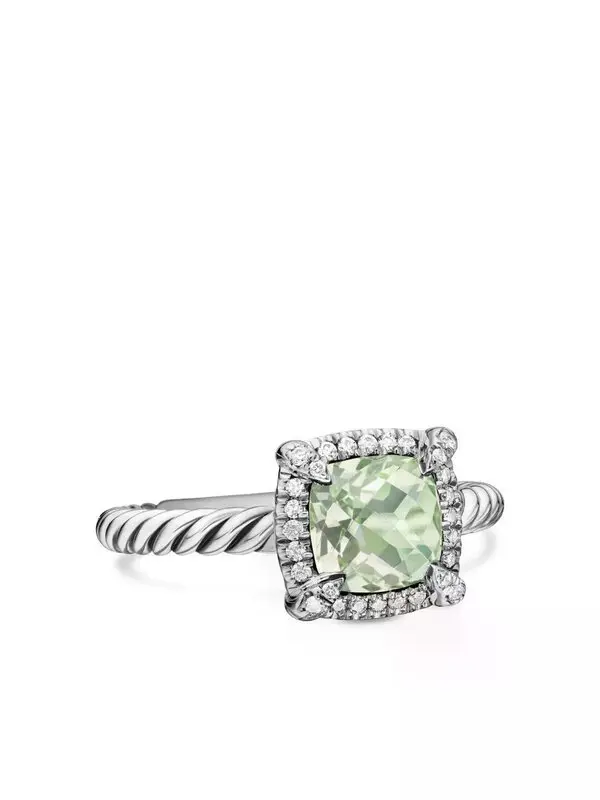 David Yurman Sterling Petite Chatelaine Prasiolite And Diamond Ring - Silver