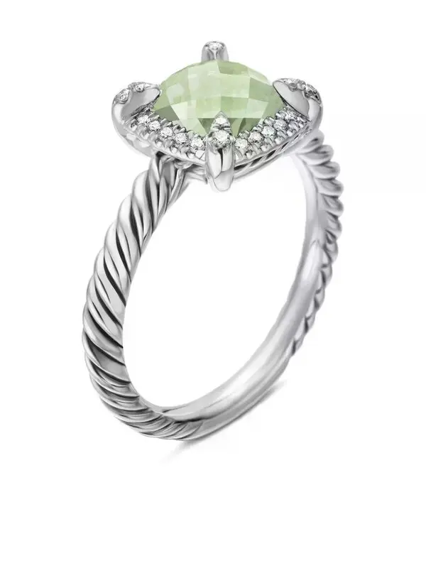 David Yurman Sterling Petite Chatelaine Prasiolite And Diamond Ring - Silver