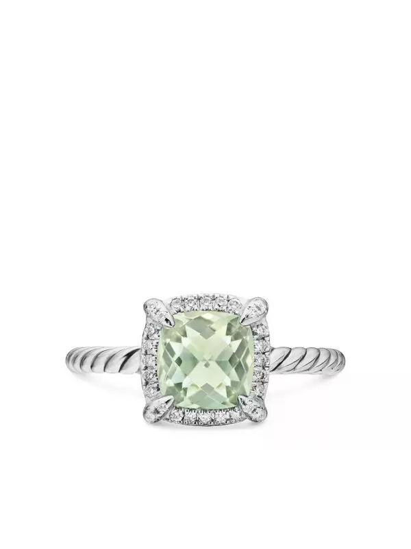 David Yurman Sterling Petite Chatelaine Prasiolite And Diamond Ring - Silver