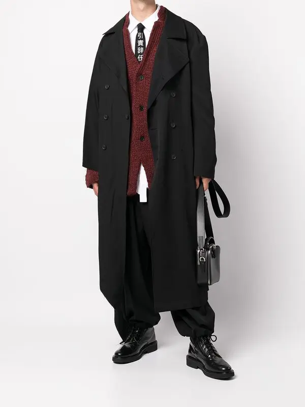 Yohji Yamamoto Asymmetric-Hem Double-Breasted Coat In Black - 45