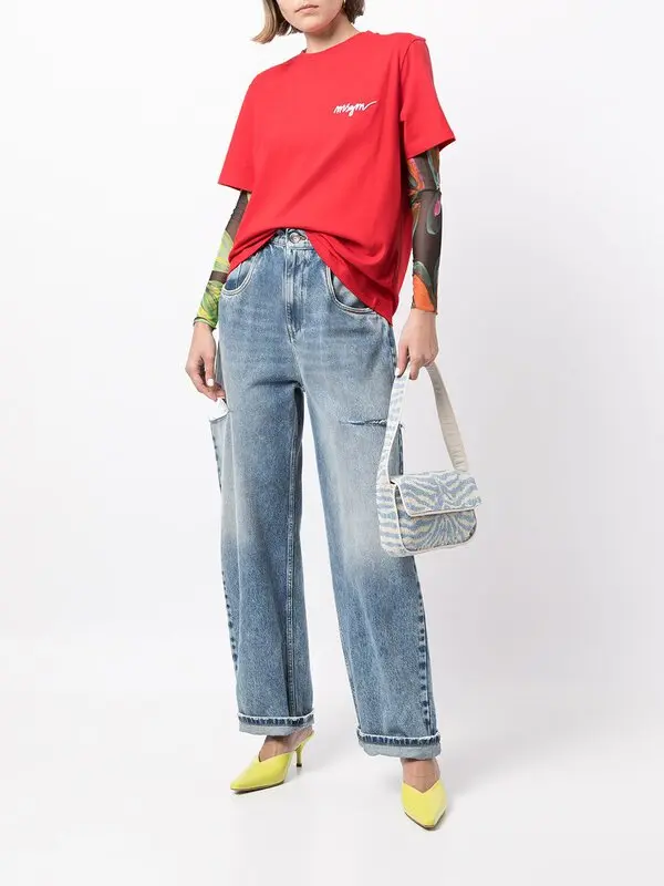 MSGM Chest-logo Crew Neck T-shirt - Red