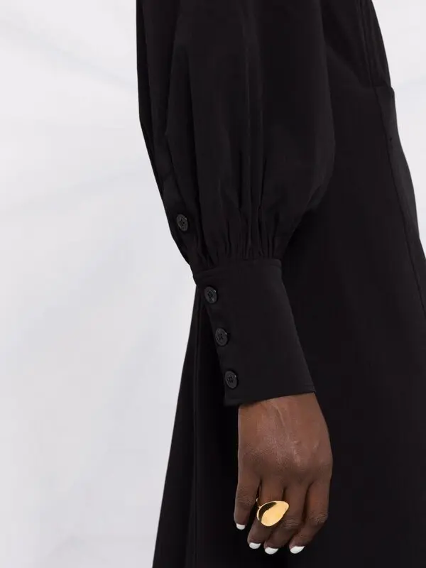 GANNI V-neck Wrap Midi Dress With Balloon Sleeves And Button Detailing