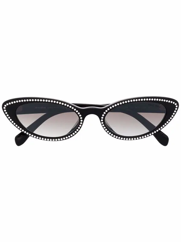 Miu Miu Embellished Cat-Eye Frame Sunglasses Black Editorialist