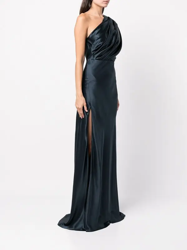 Michelle Mason Silk Gown Asymmetrical Gathered - Black