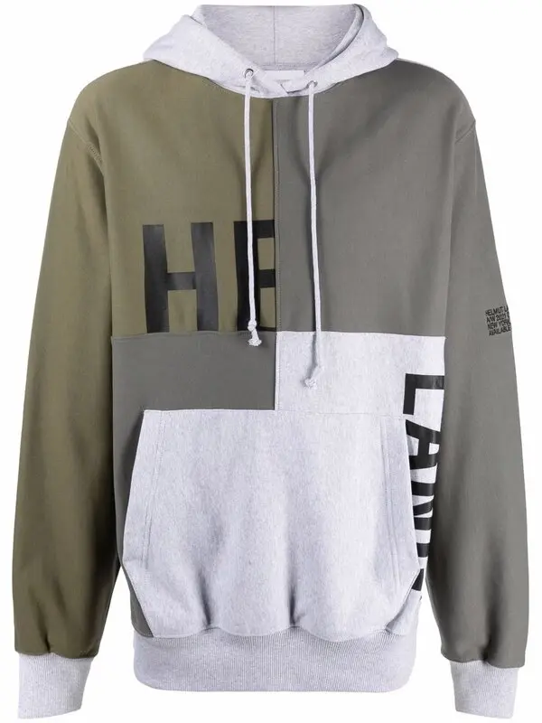 Helmut Lang Patchwork Logo Hoodie - Grey